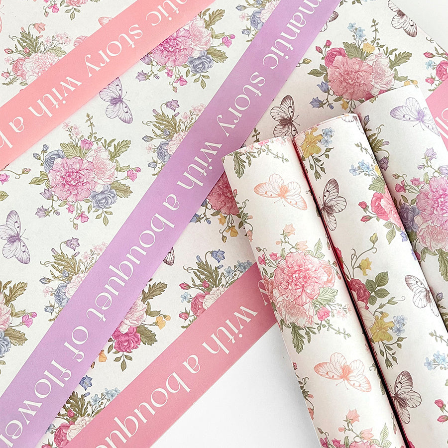 Butterfly Floral Print Wrapping Paper Pack 10 (38x50cm) – Floral ...