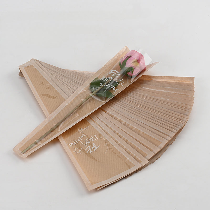 30pcs Single Rose Plastic Packaging Bag Half Clear Flower Sleeves ...