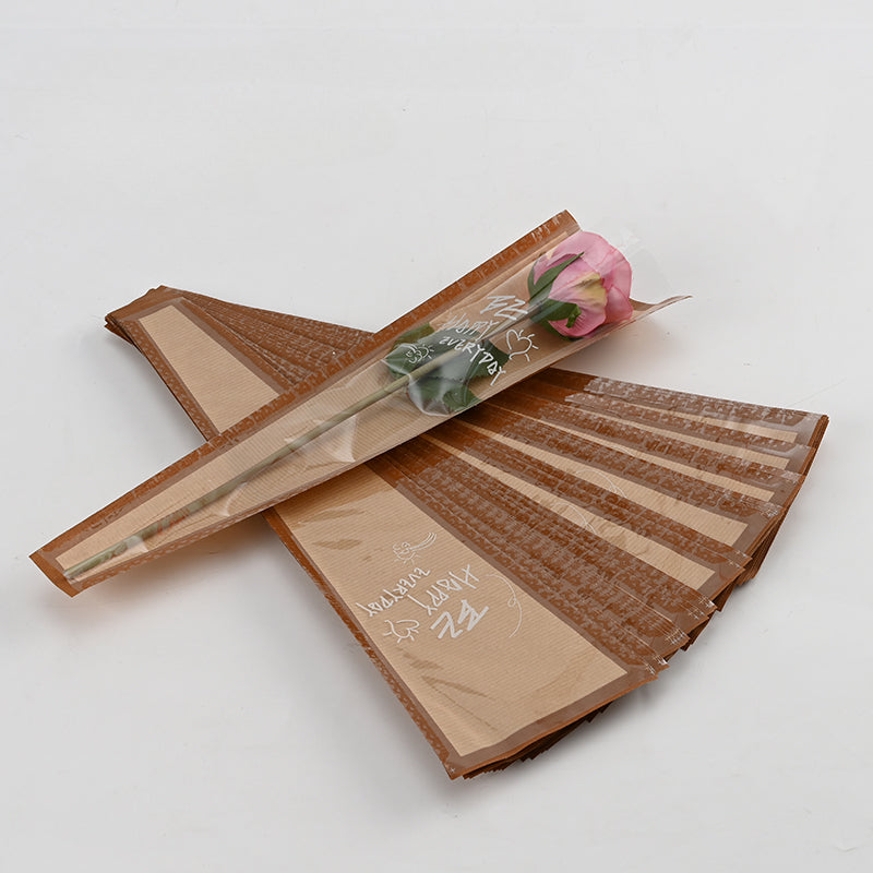 30pcs Single Rose Plastic Packaging Bag Half Clear Flower Sleeves ...