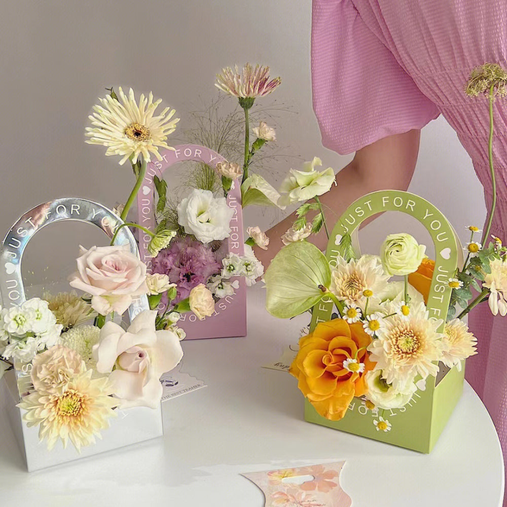 Set of 6 Flower Arrangement Flower Gift Box with Handle – Floral ...