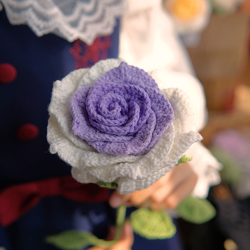Finished Cotton Yarn Crochet Gradient Color Large Single Rose Bouquet ...