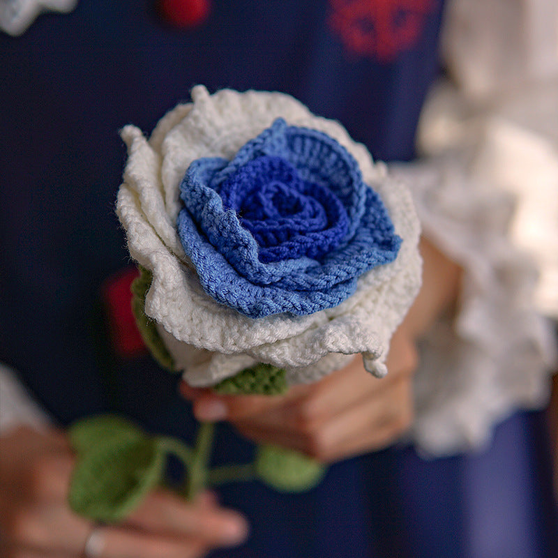 Finished Cotton Yarn Crochet Gradient Color Large Single Rose Bouquet ...