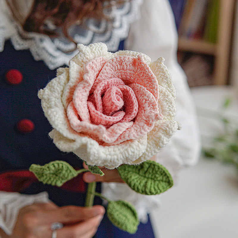 Finished Cotton Yarn Crochet Gradient Color Large Single Rose Bouquet ...