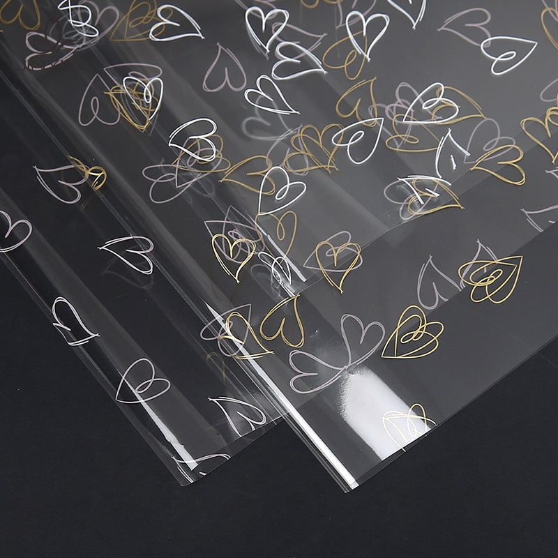 Heart Print Clear Cellophane Paper Pack 20 (58x58cm) – Floral Supplies ...